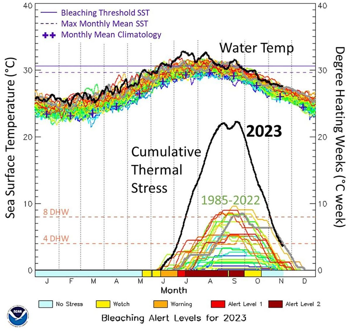 coral bleaching temperature graph