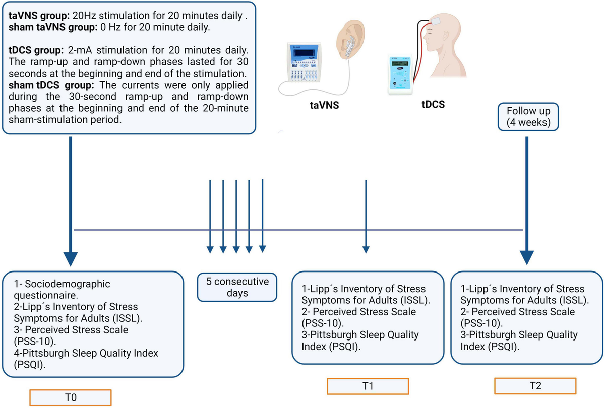 Frontiers | Effects of multisession prefrontal cortex tDCS or taVNS on stress, perceived stress ...
