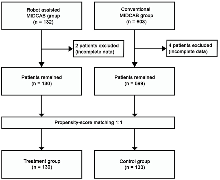Frontiers | Robot-assisted vs. conventional MIDCAB: A propensity ...