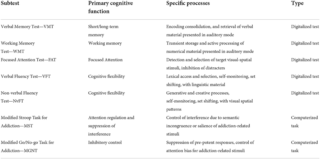 Frontiers | Neurocognitive impairment in addiction: A digital tool for executive function assessment